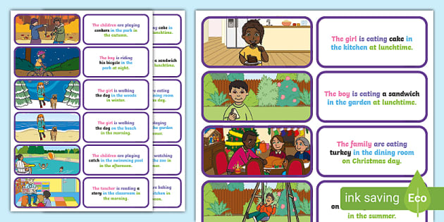 Picture Description Cards Who What Doing To What Where When Set 2