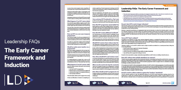 Leadership FAQs: The Early Career Framework and Induction Leadership FAQs: The Early Career Framework and Induction