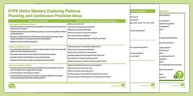 EYFS Maths Mastery Exploring Pattern Planning and Continuous Provision ...