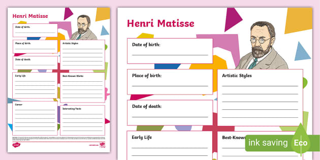 Henri Matisse Fact File Template,Henri Matisse - Twinkl