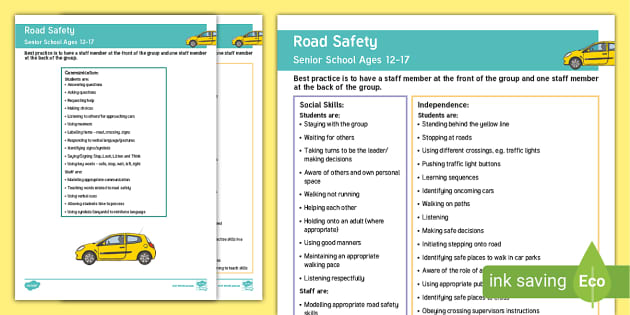 Senior School Road Safety Checklist - Twinkl