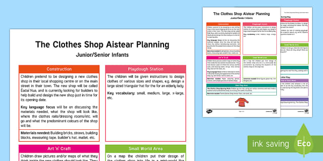 Aistear The Clothes Shop Planning Template (teacher made)