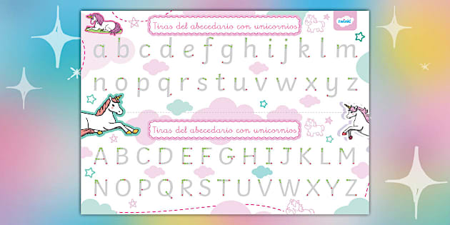 Tiras de trazos: El abecedario - Temática de unicornios