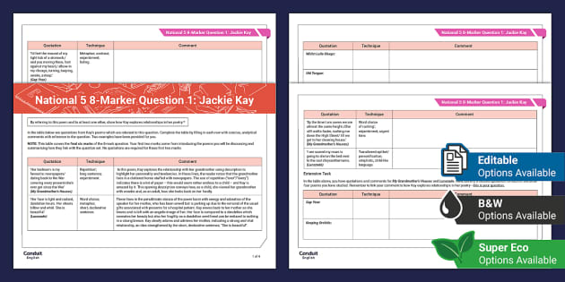 FREE! - National 5 8 Marker Question 1 Jackie Kay - Twinkl