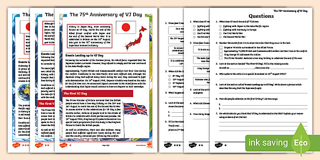 UKS2 The 75th Anniversary of VJ Day Differentiated Reading Comprehension