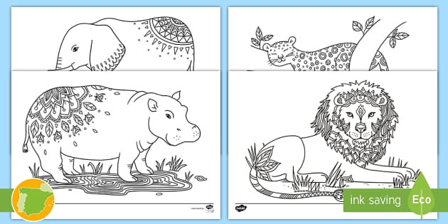 Hojas de colorear: Los animales del safari - Mindfulness