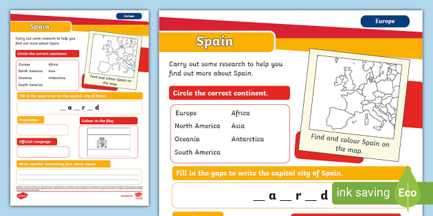 Spain KS1 Research Activity - Geography - Europe - Twinkl