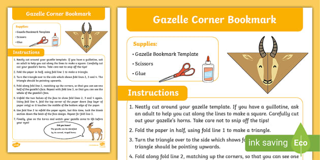 FREE! - Page Corner Gazelle Bookmark Craft (teacher made)