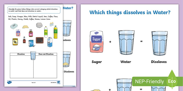 Which things dissolves in Water? (teacher made)