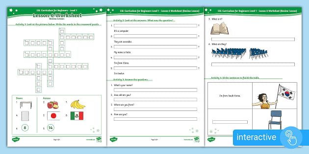 ESL Curriculum for Beginners: Lesson 6 Interactive Worksheet