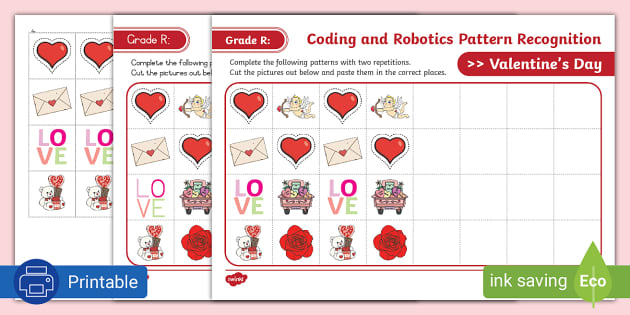 Grade R Coding Valentine's Day Pattern Recognition - Twinkl