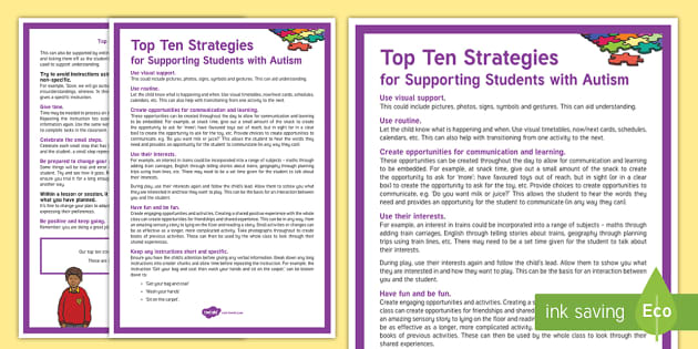 Top Ten Strategies to Support Students with Autism Adult Guidance - World