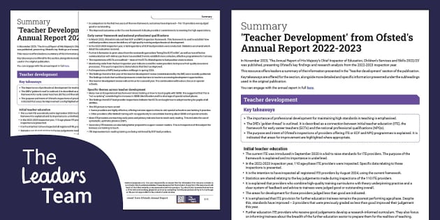 Summary: 'Teacher Development' Ofsted's Report 2022-2023