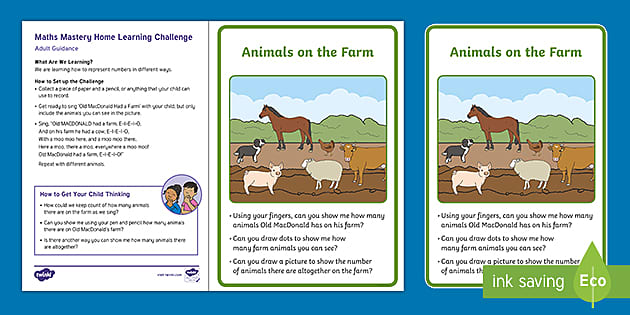 EYFS Represents Numbers Home Learning: Animals on the Farm