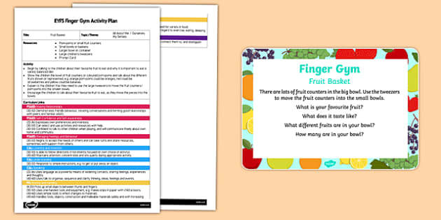 Eyfs Fruit Basket Finger Gym Plan And Prompt Card Pack
