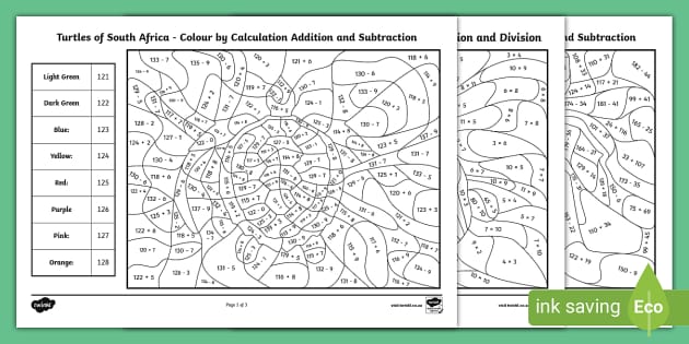Turtles of Southern Africa Colour by Calculation Sheet