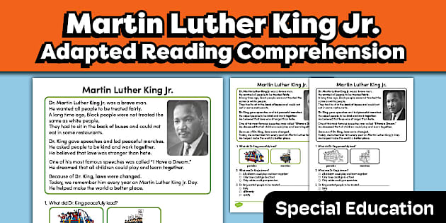 Martin Luther King Jr. Reading Comprehension Worksheet