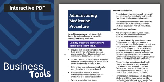 Administering Medication Procedure for Childminders - Twinkl