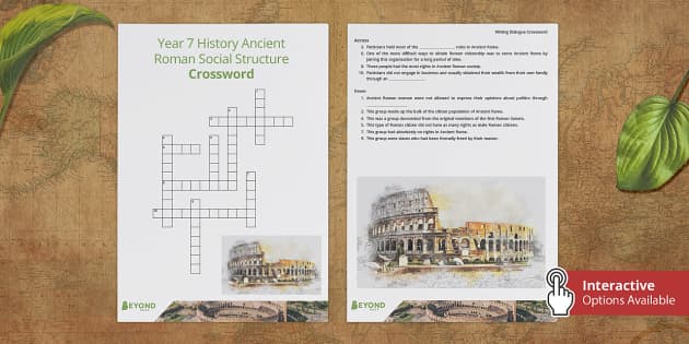 Year 7 History Ancient Roman Social Structure Crossword