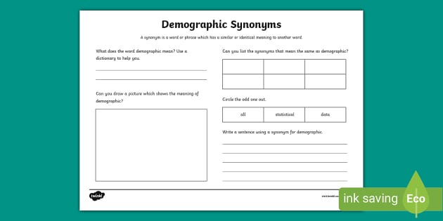 Demographic Synonyms Worksheet (professor feito) - Twinkl Demographic Synonyms Worksheet (professor feito) - Twinkl
