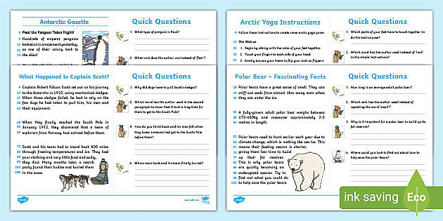 1-Minute Reading Test Cards | Polar Regions | Comprehension