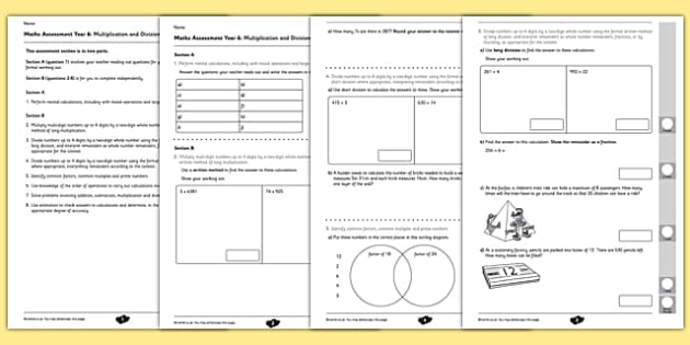 Year 6 Maths Assessment Multiplication And Division Term 1 Year 6 Maths Assessment Multiplication And Division Term 1