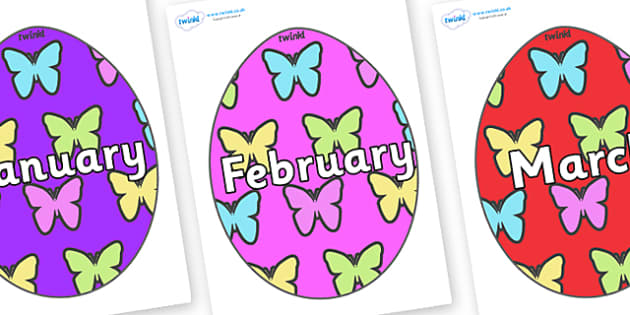 Months of the Year on Easter Eggs (Butterflies) - Twinkl