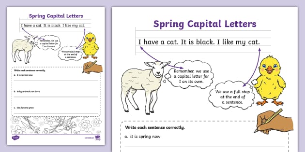 Spring Capital Letters Sentences Activity Sheet - Twinkl