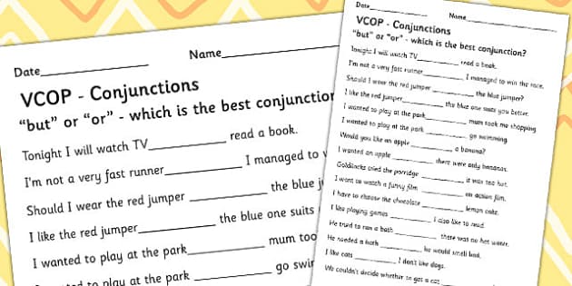 'But' and 'Or' Conjunctions Worksheet / Activity Sheet