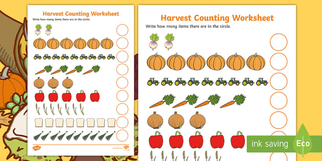Counting to 10 Harvest Worksheet (teacher made) - Twinkl