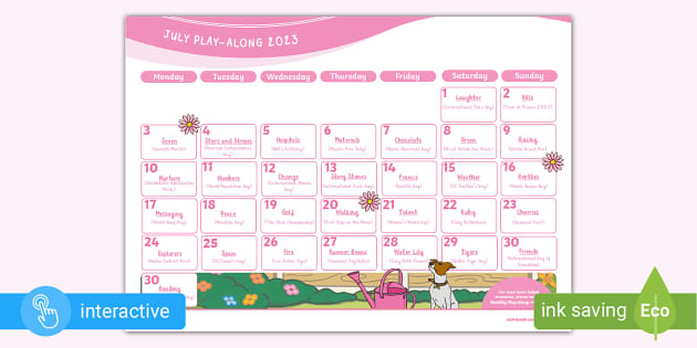 July Play-Along Calendar (2022) (Teacher-Made) - Twinkl