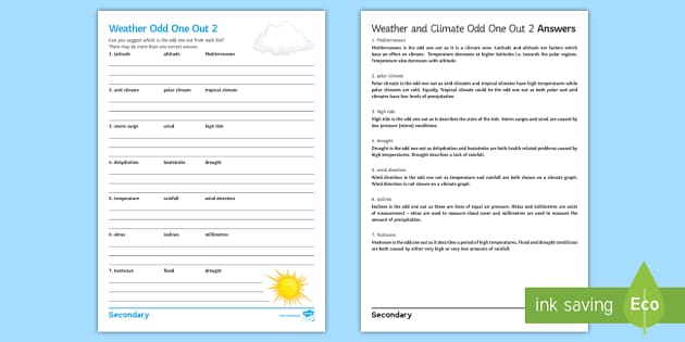 Weather and Climate Odd One Out 2 Worksheet / Worksheet