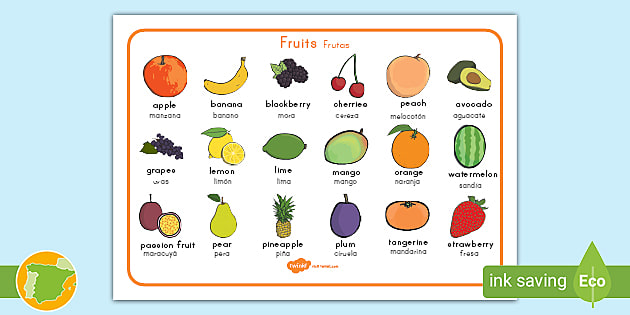 Fruit Word Mats English/Spanish (teacher made)