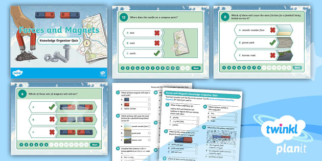 Forces and Magnets: Year 3: Knowledge Organiser Quiz Pack