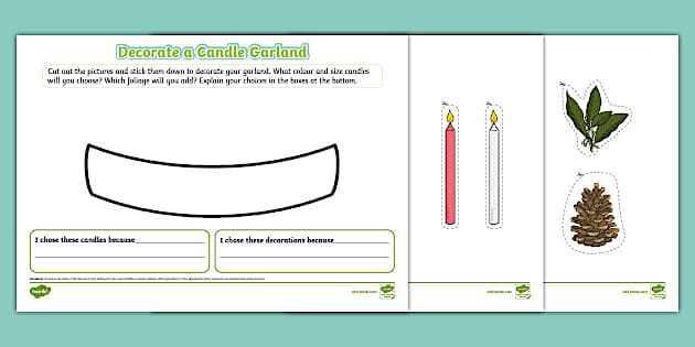 Decorate a Candle Garland Cut and Stick Worksheet - Twinkl