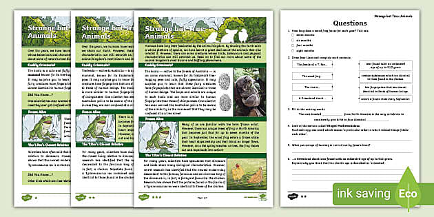 UKS2 Animals Differentiated Reading Comprehension Activity