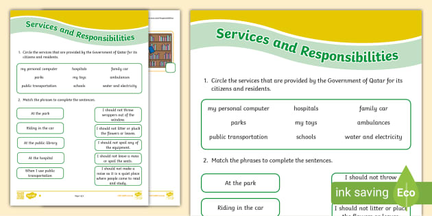 Services and Responsibilities Differentiated Activity Sheets