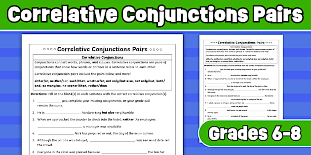 Correlative Conjunction Pairs Worksheet for 6th-8th Grade
