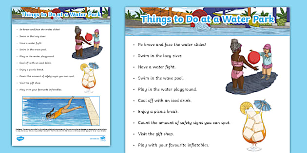 Things to Do at a Water Park Checklist Activity