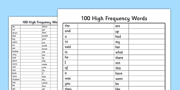 High Frequency Words Copy Writing Worksheets