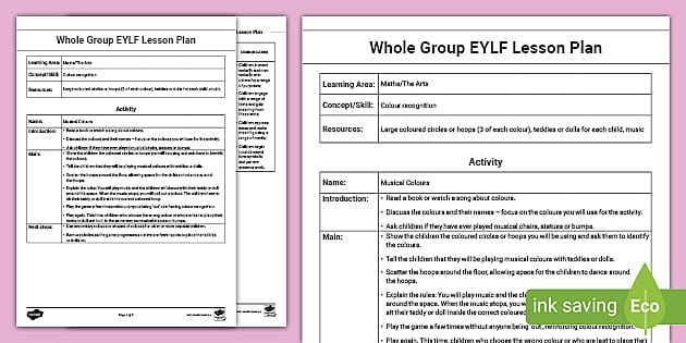 Musical Colours EYLF Lesson Plan Adult Guidance - Twinkl