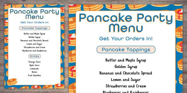 Pancake Party Menu | Twinkl Party (teacher made) - Twinkl