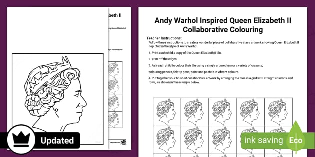 Warhol Inspired Queen Elizabeth II Collaborative Colouring
