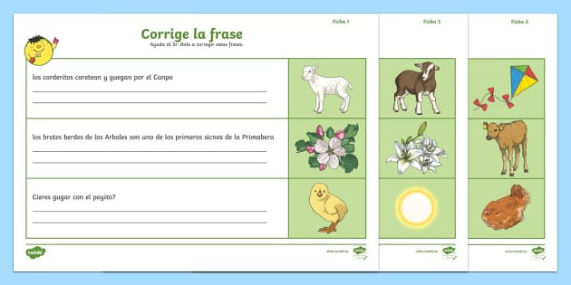 Fichas de actividad: Corrige las frases de primavera