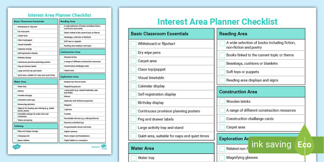 Interest Areas for Preschool - Planner (teacher made)