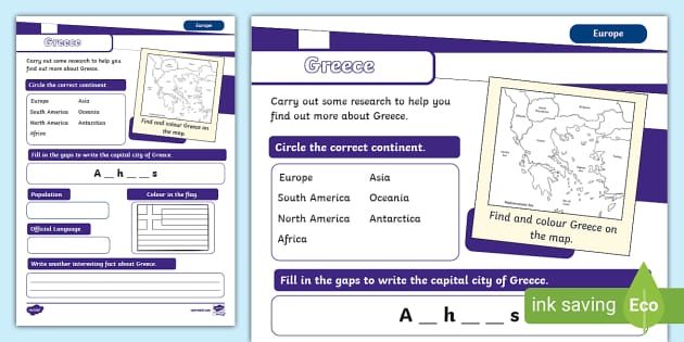 KS1 Greece Research Activity - Geography - Twinkl