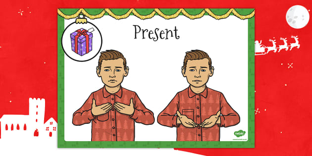 A4 British Sign Language Sign for Present Left Handed - present