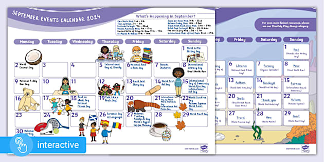 September Events and Play-Along Calendar Pack (2024)