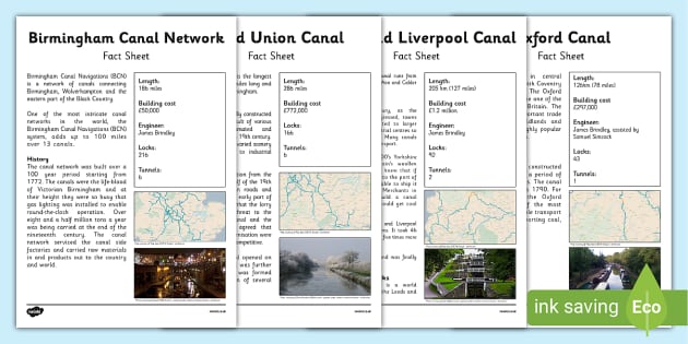 Canals of England Fact Sheet Pack (Hecho por educadores)