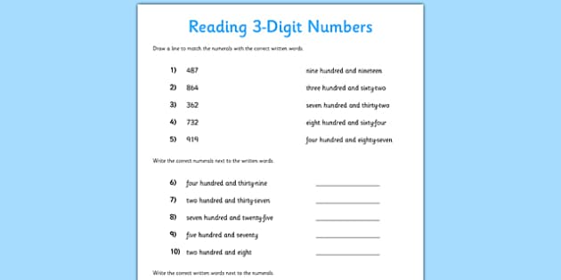 Reading 3-Digit Numbers Worksheet / Worksheet (teacher made)